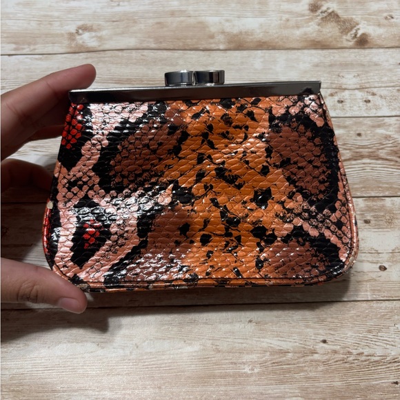 Bags | New Stylish Snake Print Clutch Orange And Black | Poshmark